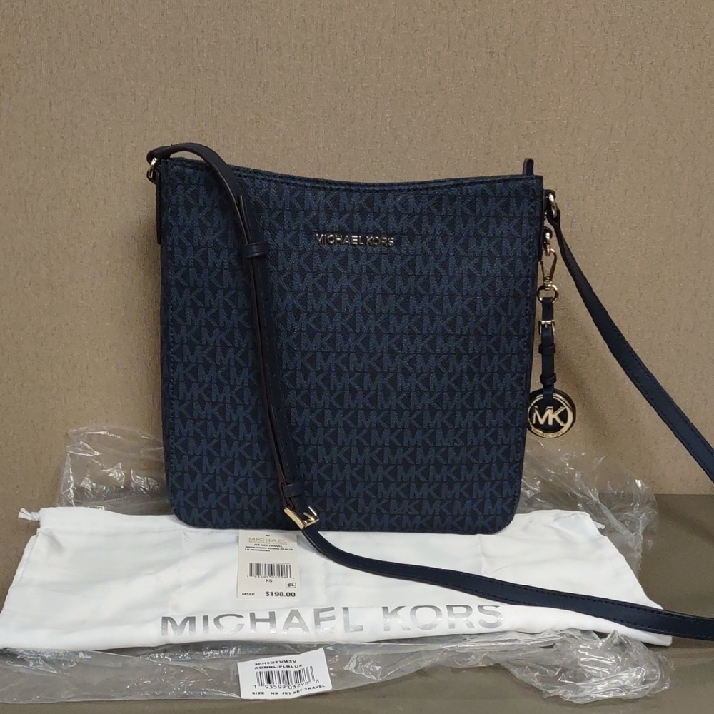 Michael Kors Dark Blue Mk Logo Crossbody Bag - Gem